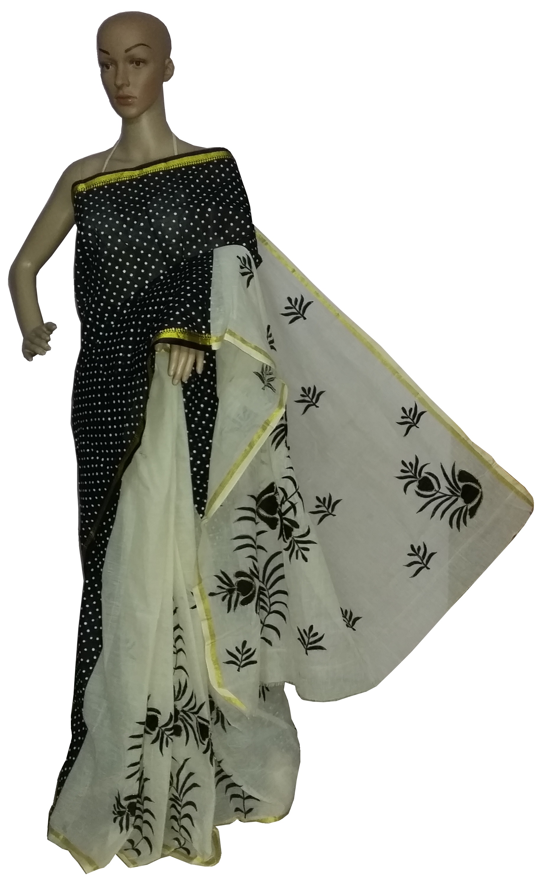 Buy Half Half saree: Parsi Stitch and block print in Phulia Tant Online ...