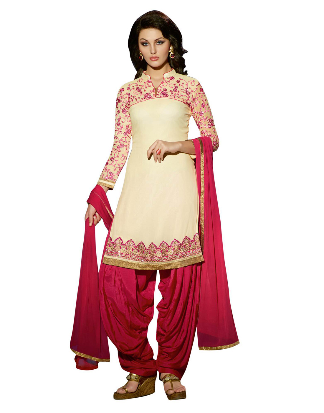 Buy The Four Hundred Cream Rani Embroidery,Lace,Zari Faux Georgette ...
