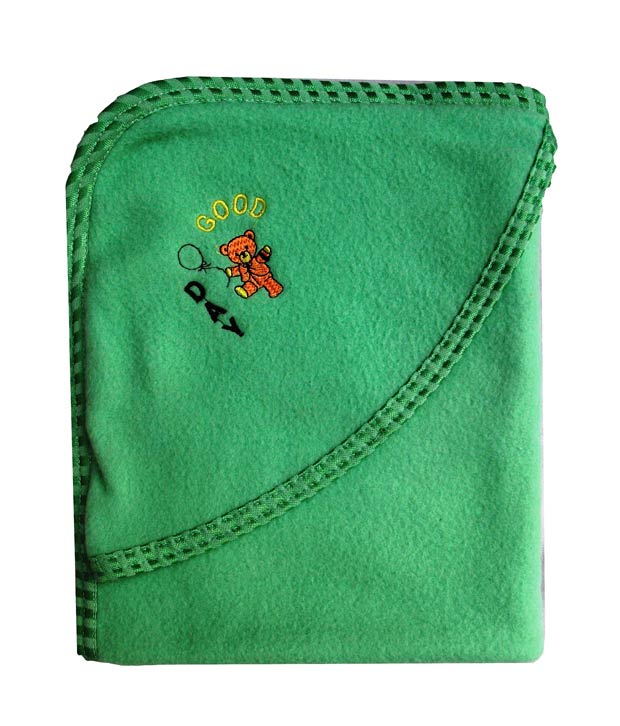 Garg Good Day Sea Green Hood And Lace Border Lining Baby Blanket