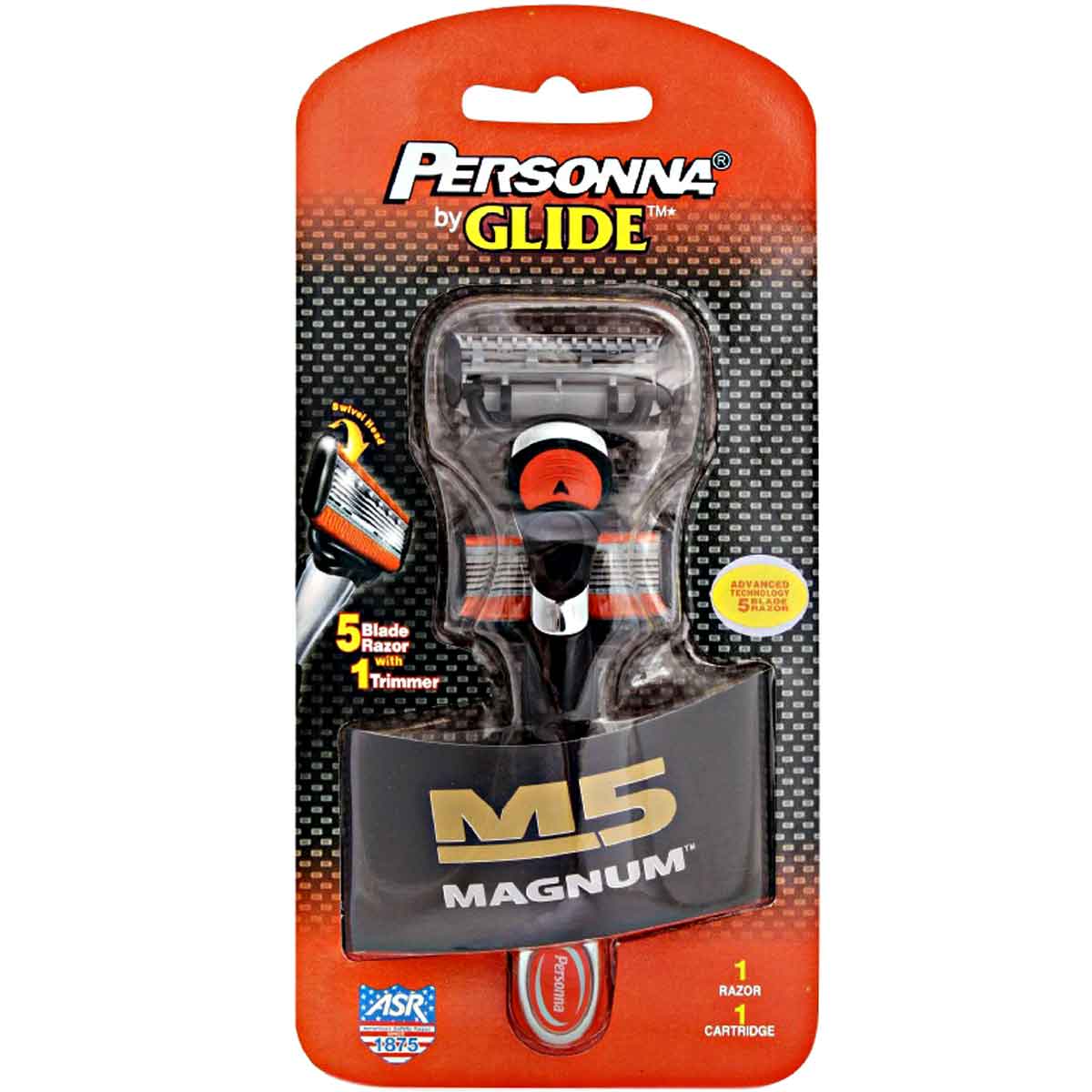 Glide Personna M5 Magnum Razor with 5 M5 Blades and Trimmer + 4 Cartridges
