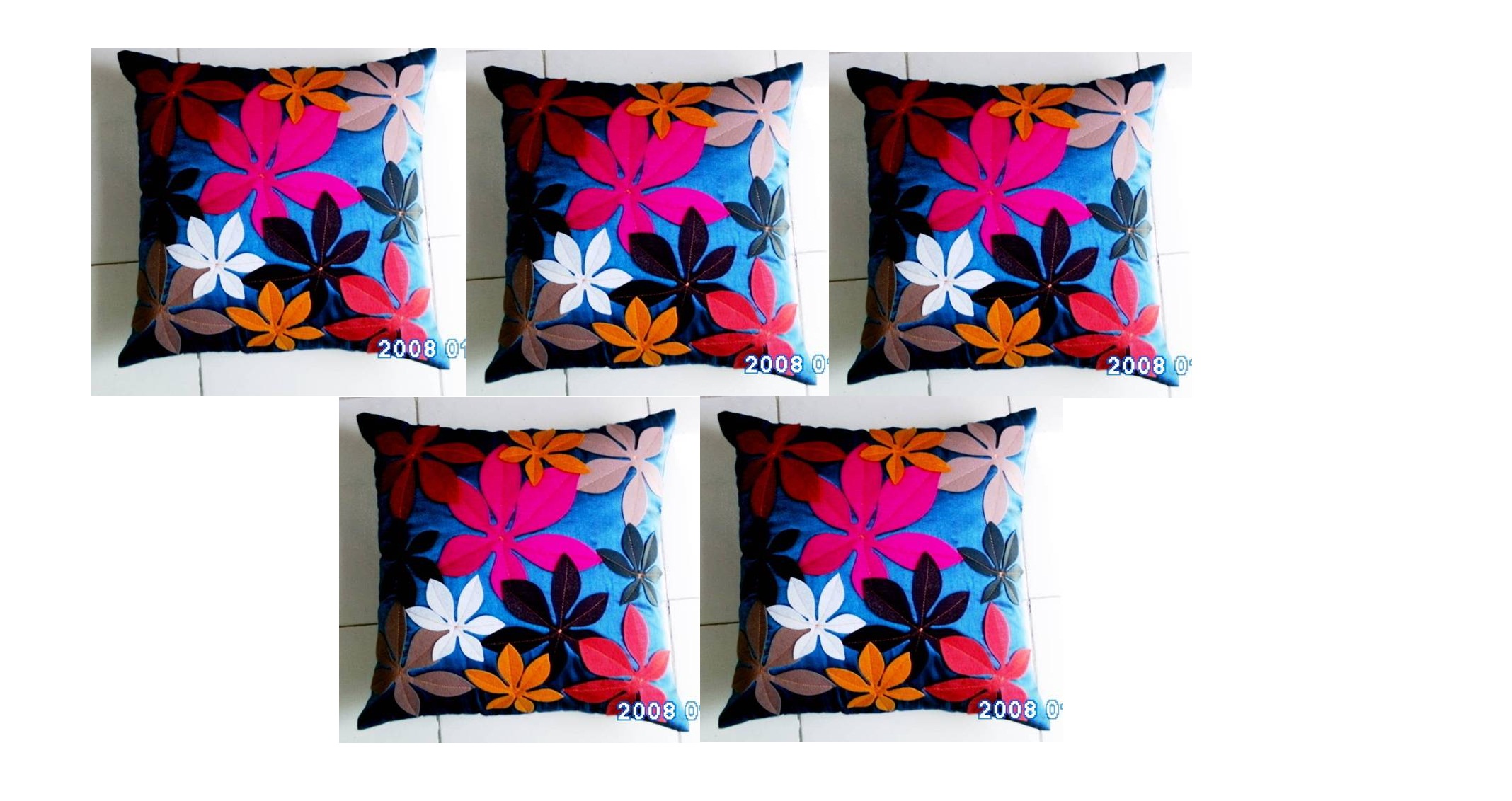 Felt Flower Patch Cushion Cover blue | buy cushion covers online in india