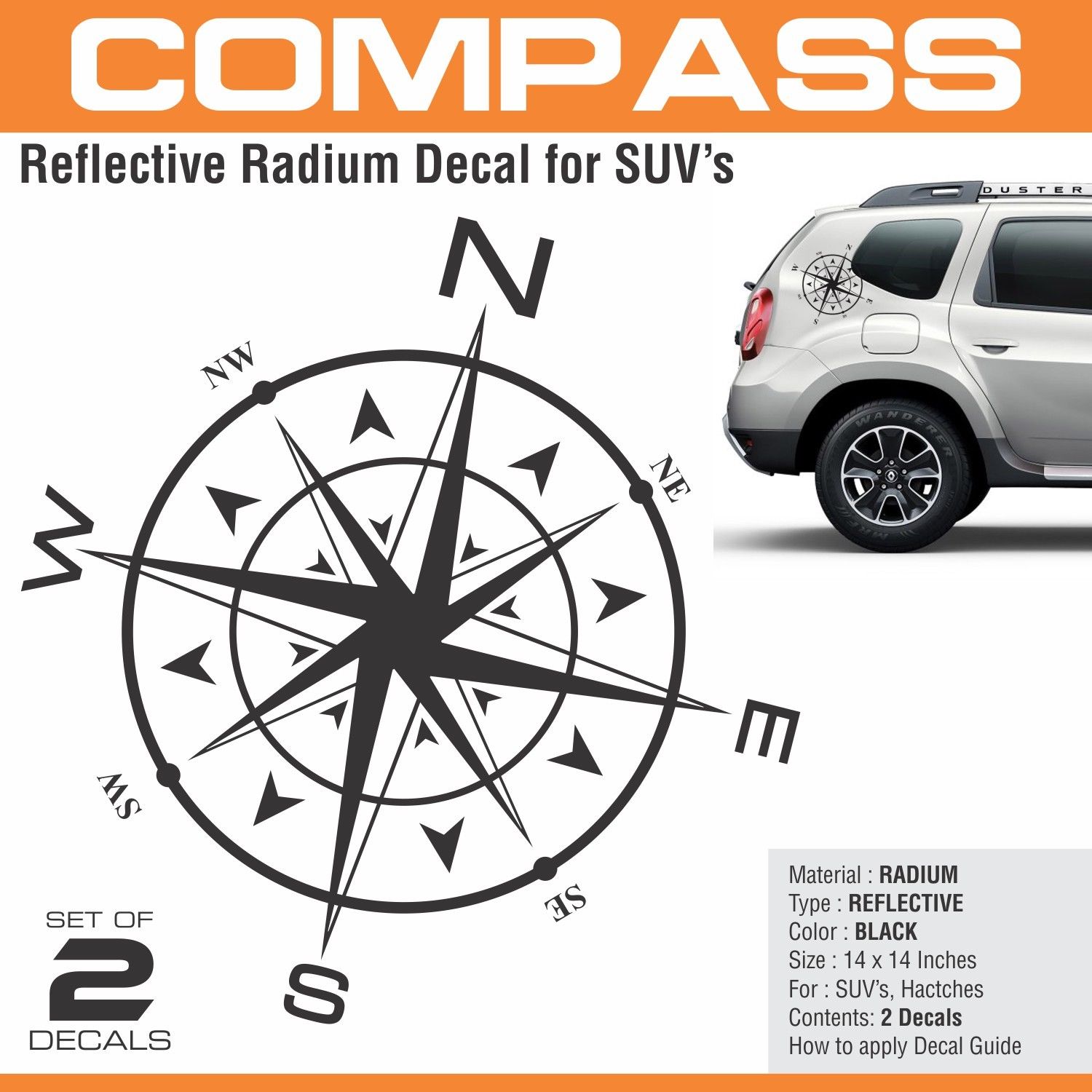 Buy Compass Black Decal / Sticker for SUVs ( Duster, Creta, Brezza Etc ...