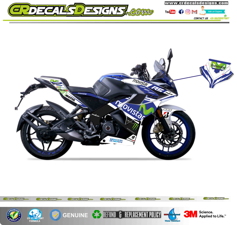Buy CR Decals PULSAR RS 200 Custom Decals/Stickers Full Body MOVISTAR ...