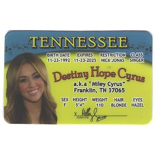 Buy Miley Cyrus Fun Fake ID License Online @ ₹1553 from ShopClues