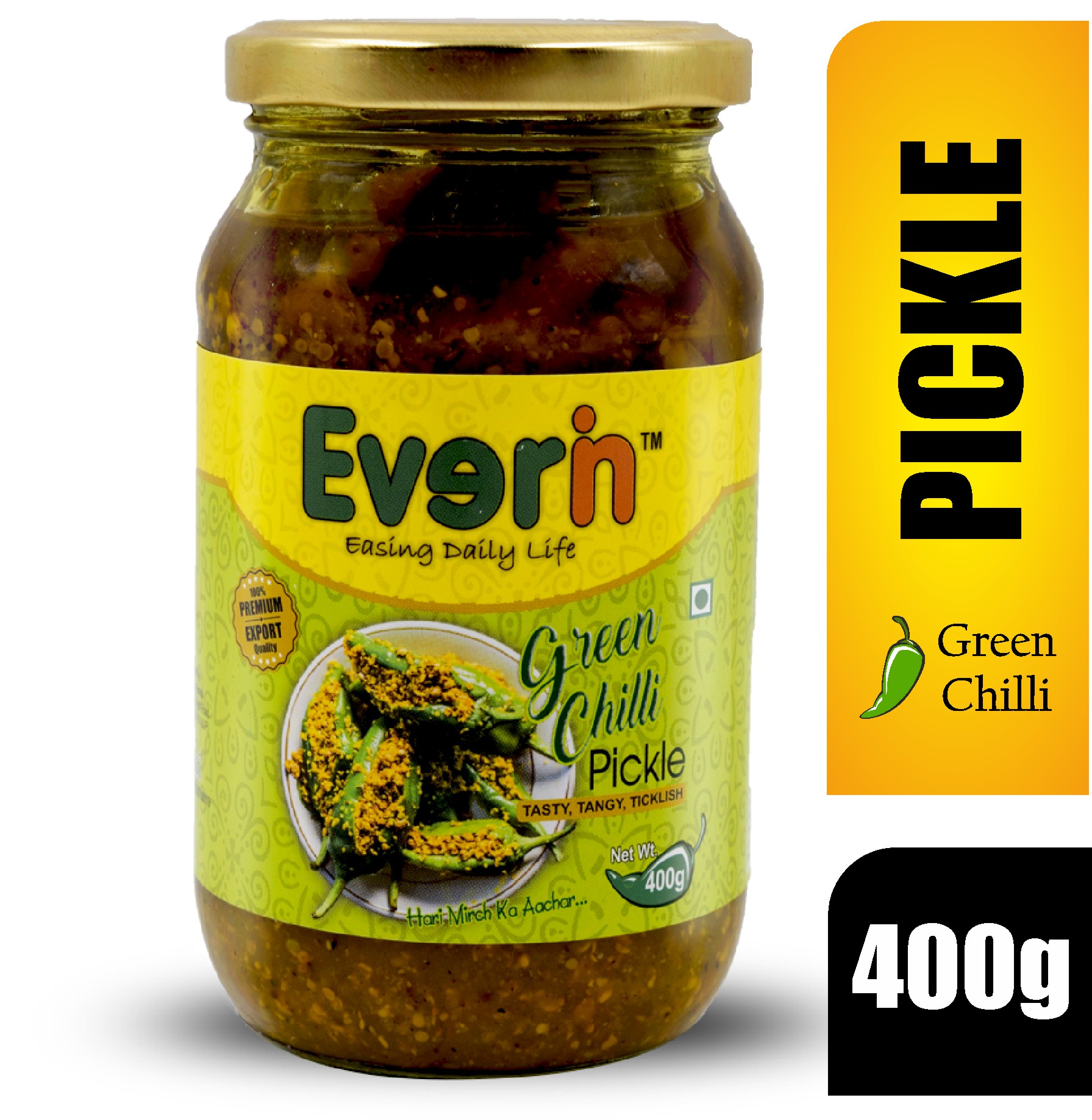Buy Everin Homemade Tasty Tangy and Ticklish Green Chilli Pickle (400 ...