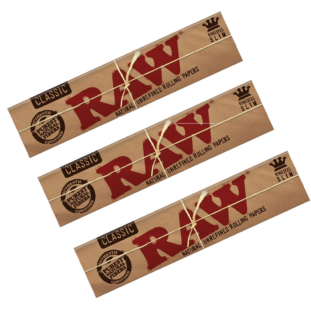 Buy Raw Classic Rolling Paper King Size Set of 3 ocb Brown Slim Smoking ...