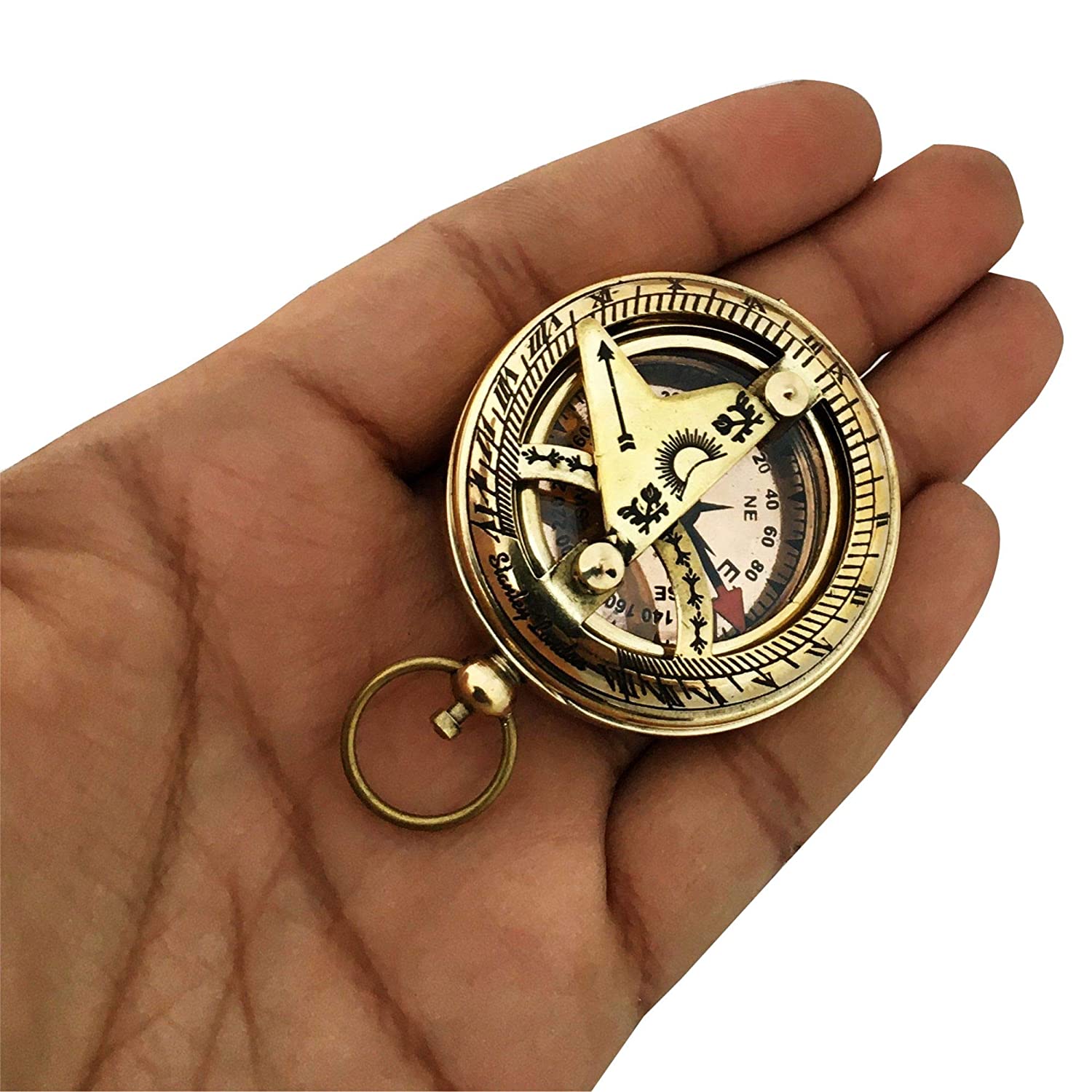Buy Brass sundial mini pocket compass shiny finish gift Online @ ₹700 ...