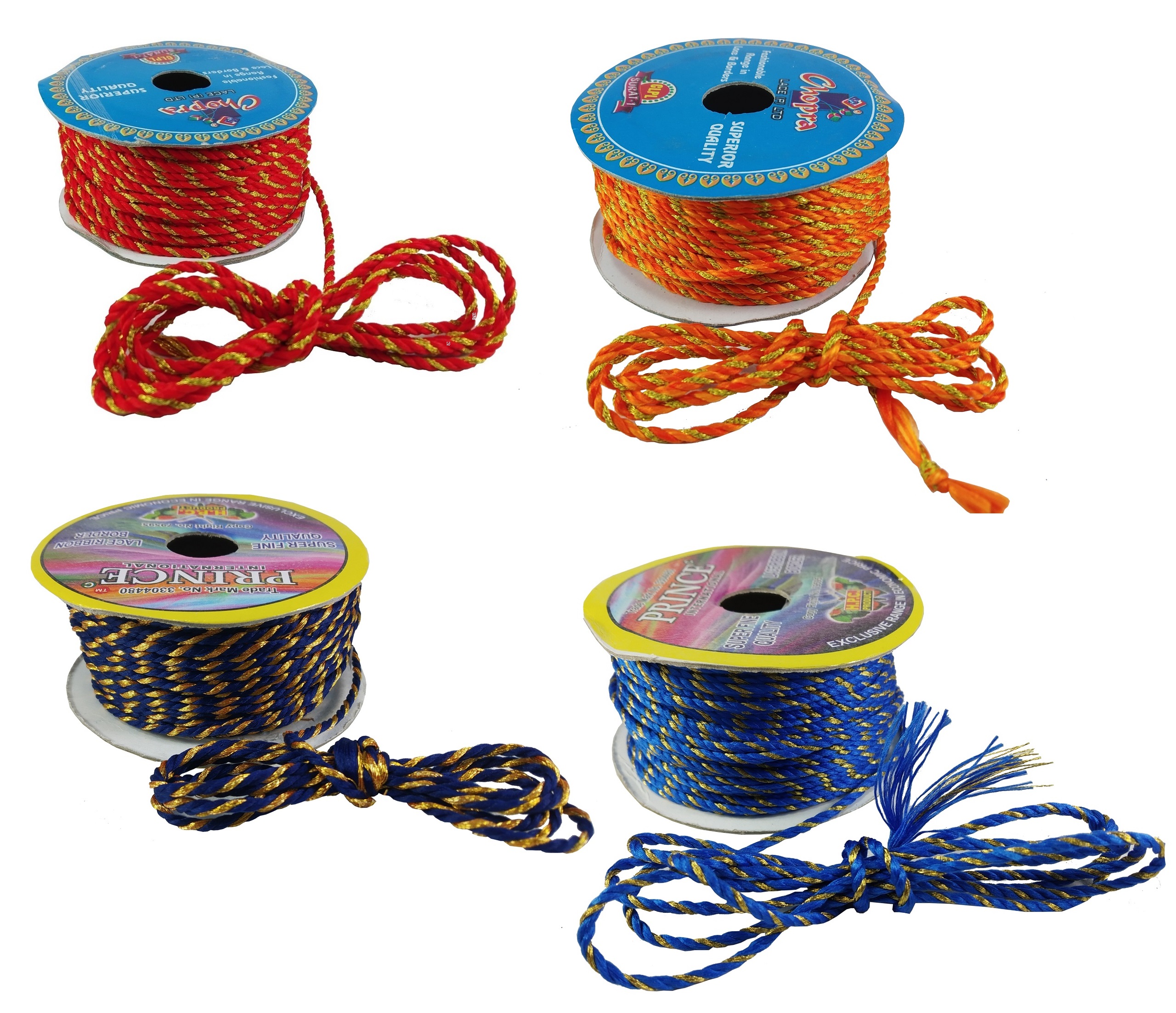 Buy Stylewell Set Of 4 (18 Mtr) Multicolor Resham Zari Twisted Fancy ...