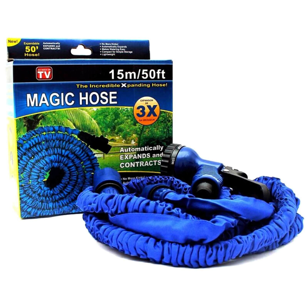 Buy 50 ft Plastic Expandable Nozzle Flexible Water Hose Pipe with Spray ...