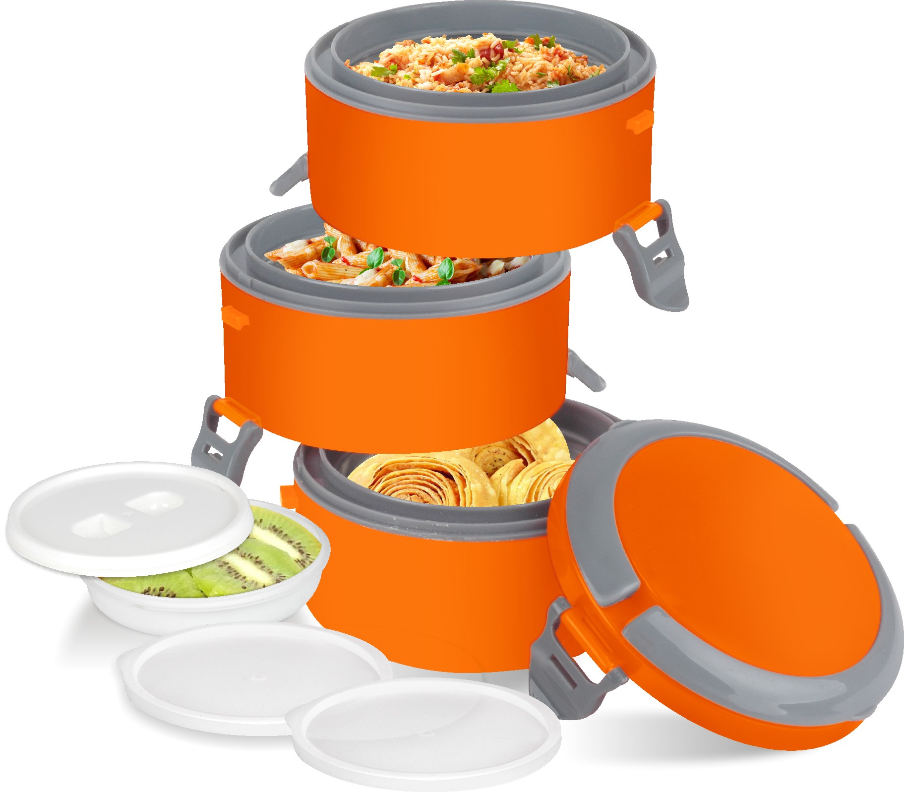 Buy FRESH FOOD 3 ORANGE- Plastic Lunch Box, Tiffin Box, Meal Care ...