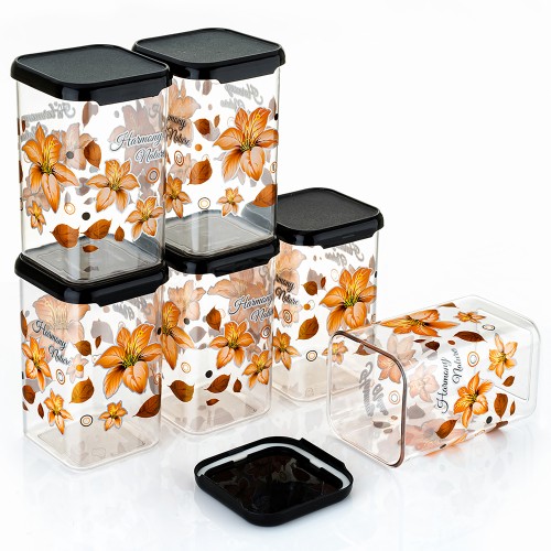 Buy Anjil - 1100 ml Plastic Grocery Container (Pack of 6, Orange, Black ...