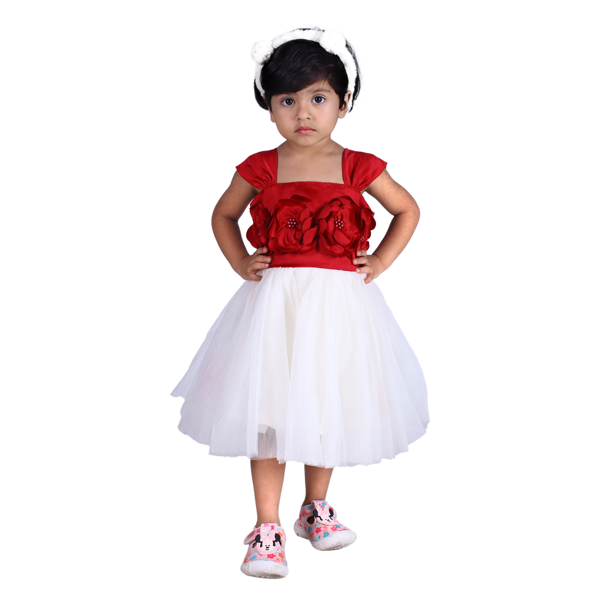 Buy Kid Kupboard Cotton Girls Frock, Red and White, Sleeveless, Square ...