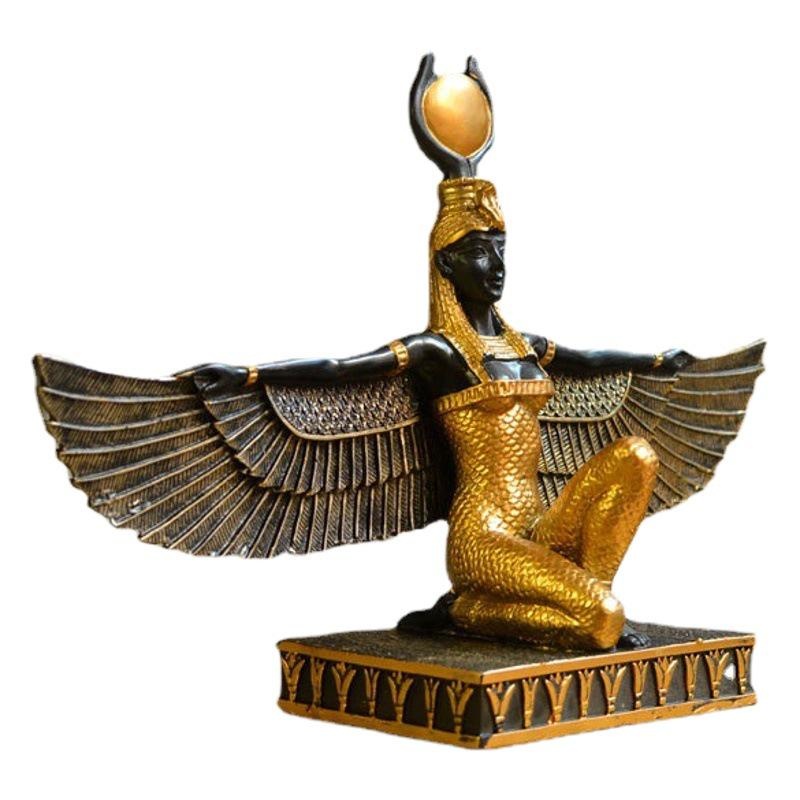 Buy Egyptian Goddess Isis Winged Resin Statue, Kneeling Deity Sculpture ...