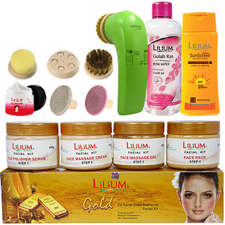 Buy Lilium 24Karat Gold Facial Kit, Face Massager & Gulab Rus With ...
