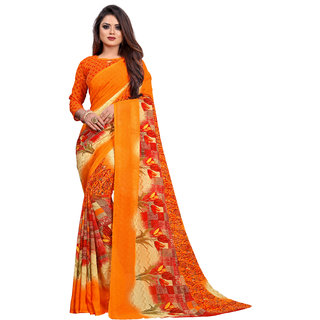 Buy Aprolin Print Daily Wear Georgette Saree (Orange) Online @ ₹333 ...